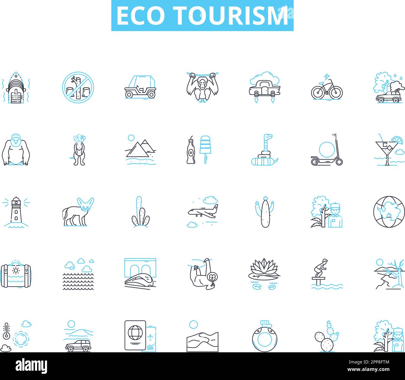 Eco tourism linear icons set. Sustainable, Wildlife, Adventure, Green, Preserve, Conservation ...
