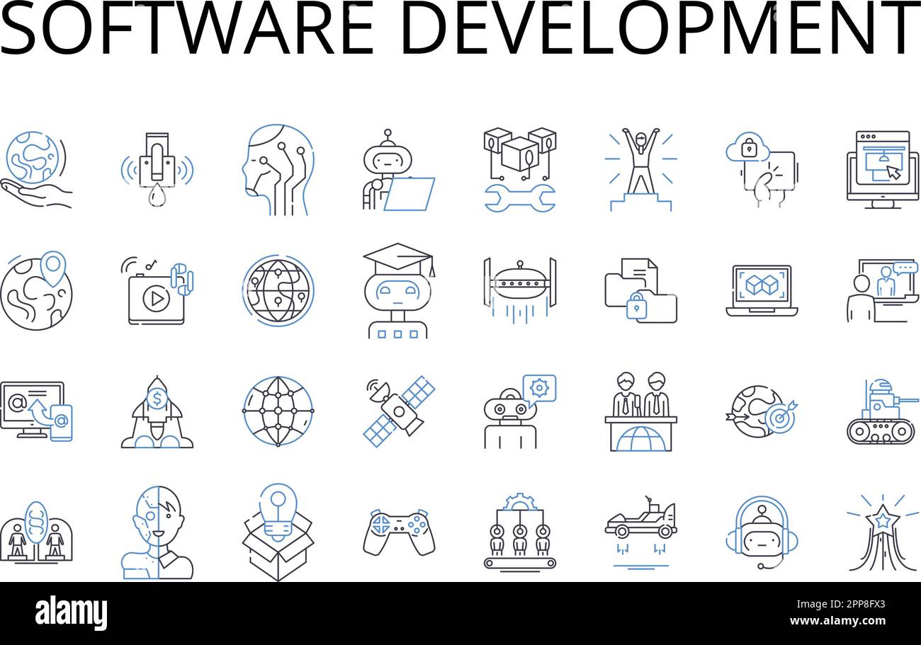 Software development line icons collection. Website design, Social ... Software development line icons collection. Website design, Social ...