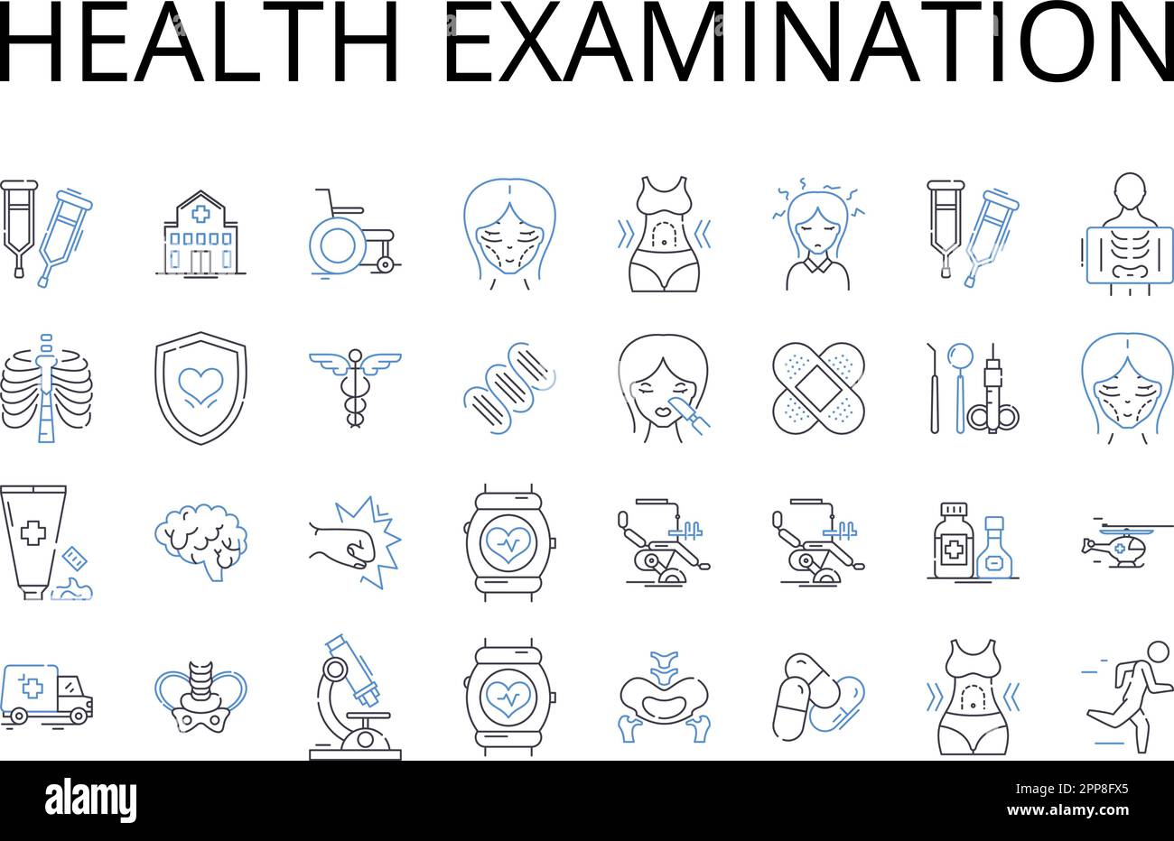Health examination line icons collection. Dental checkup, Eye exam ...