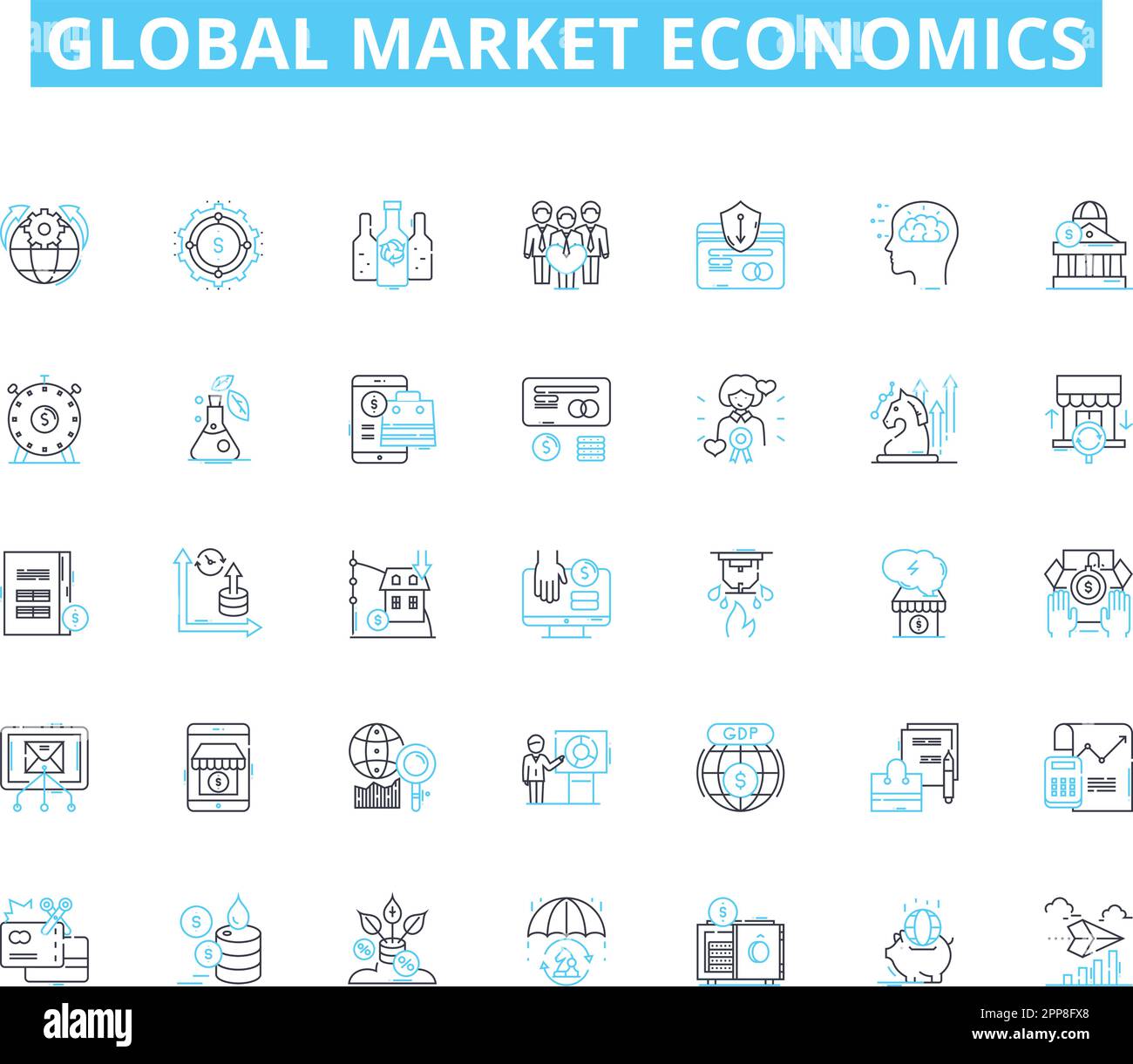 Global market economics linear icons set. Trade, Inflation, Tariffs ...