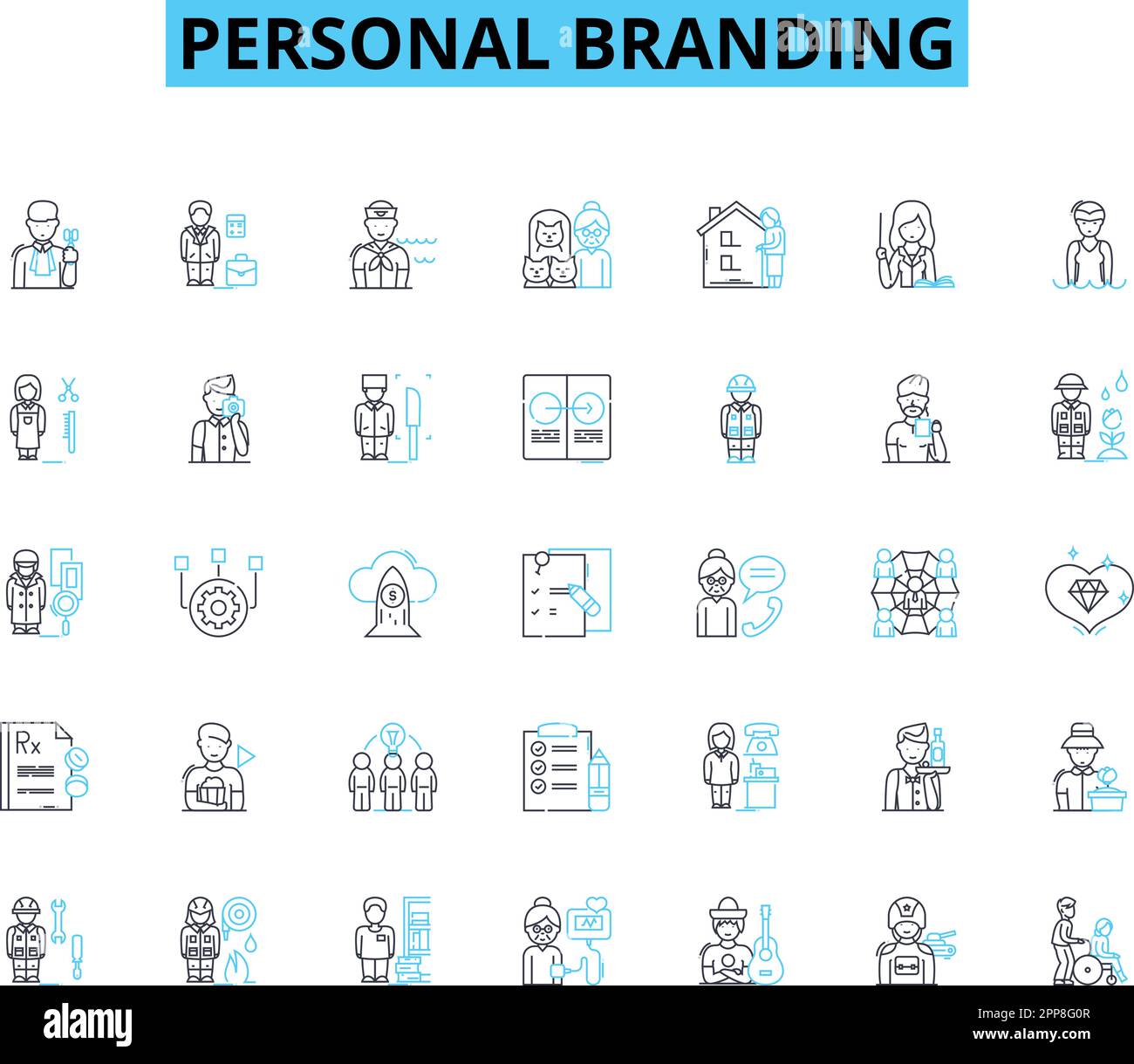 Personal branding linear icons set. Identity, Image, Reputation ...