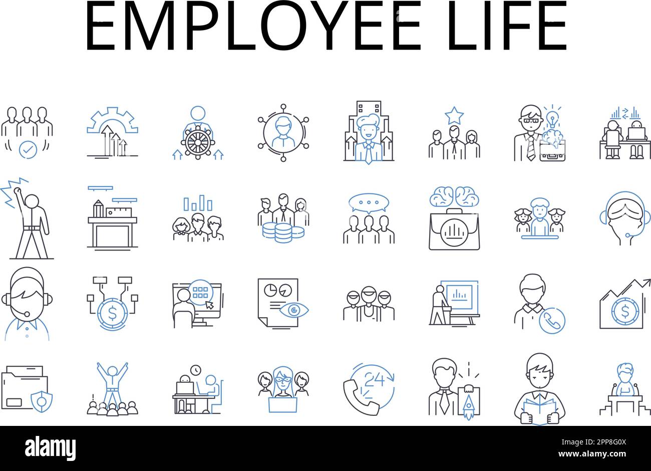 Employee life line icons collection. Job security, Workspace wellness ...