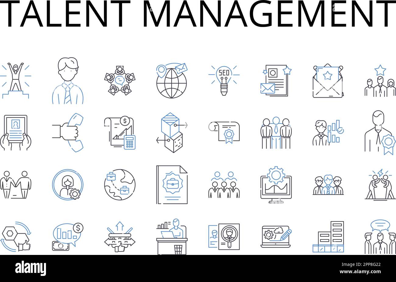 Talent management line icons collection. Employee retention, Performance evaluation, Succession ...