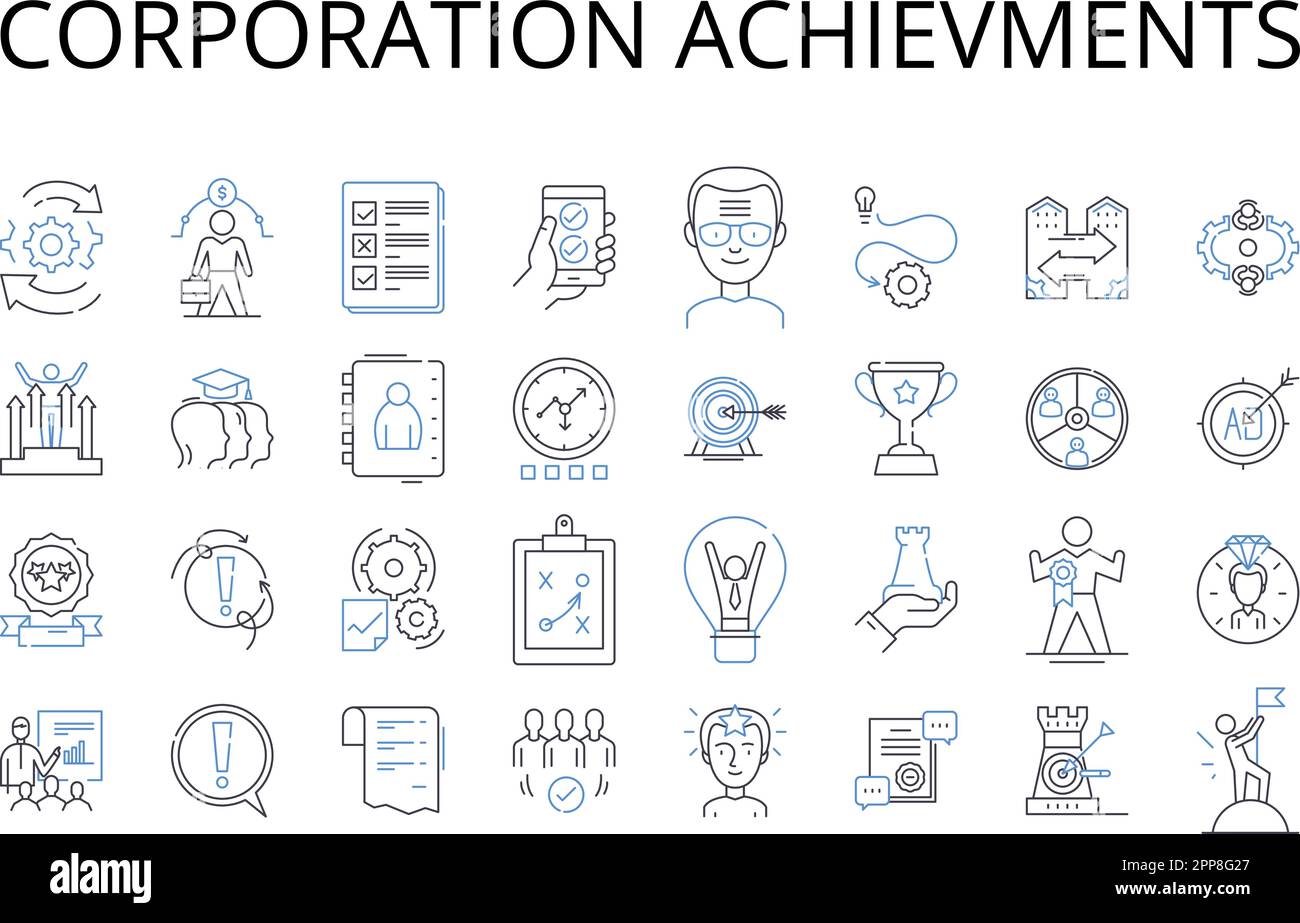 Corporation achievments line icons collection. Company Success ...