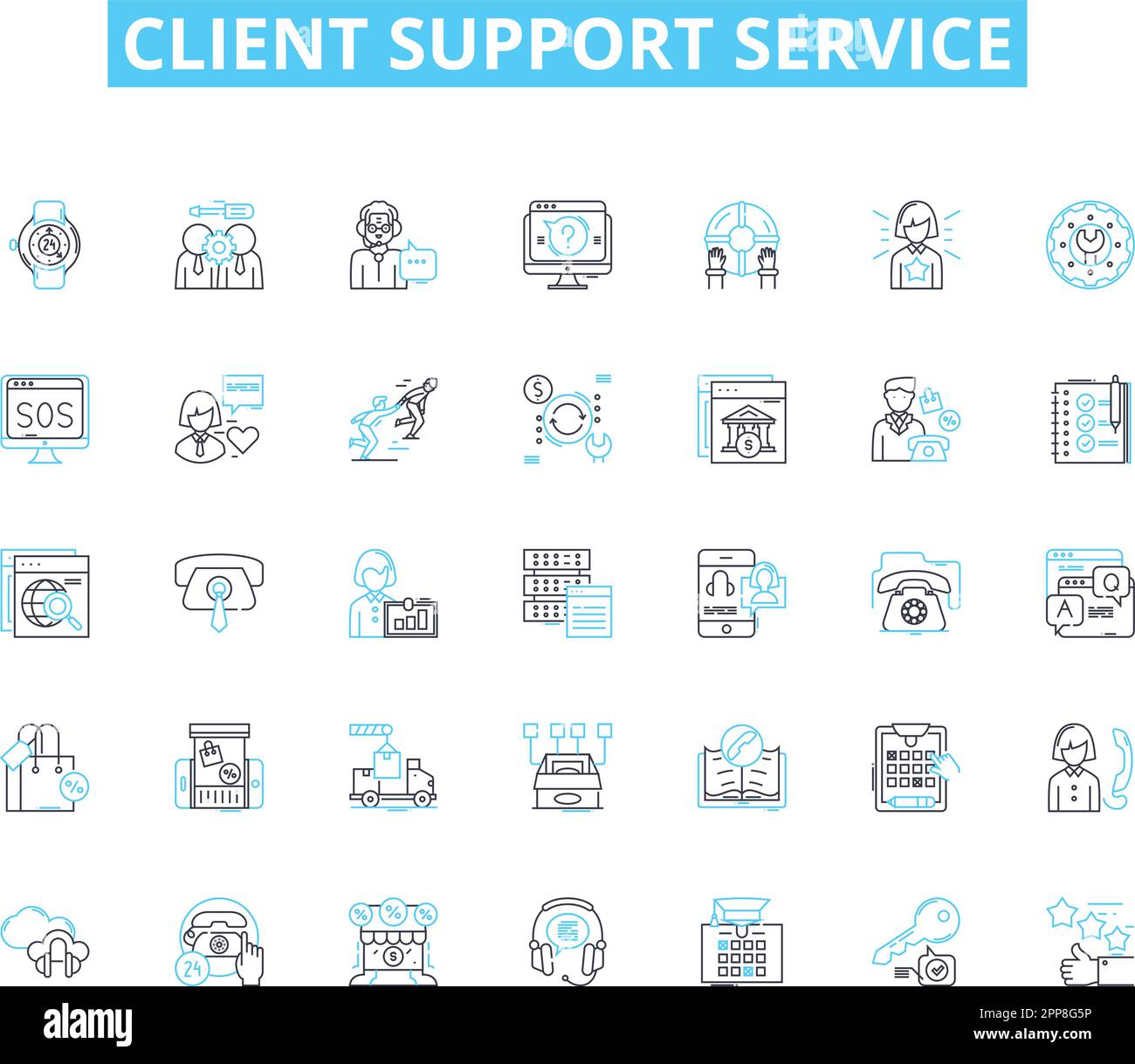 Client support service linear icons set. Satisfaction, Assistance ...