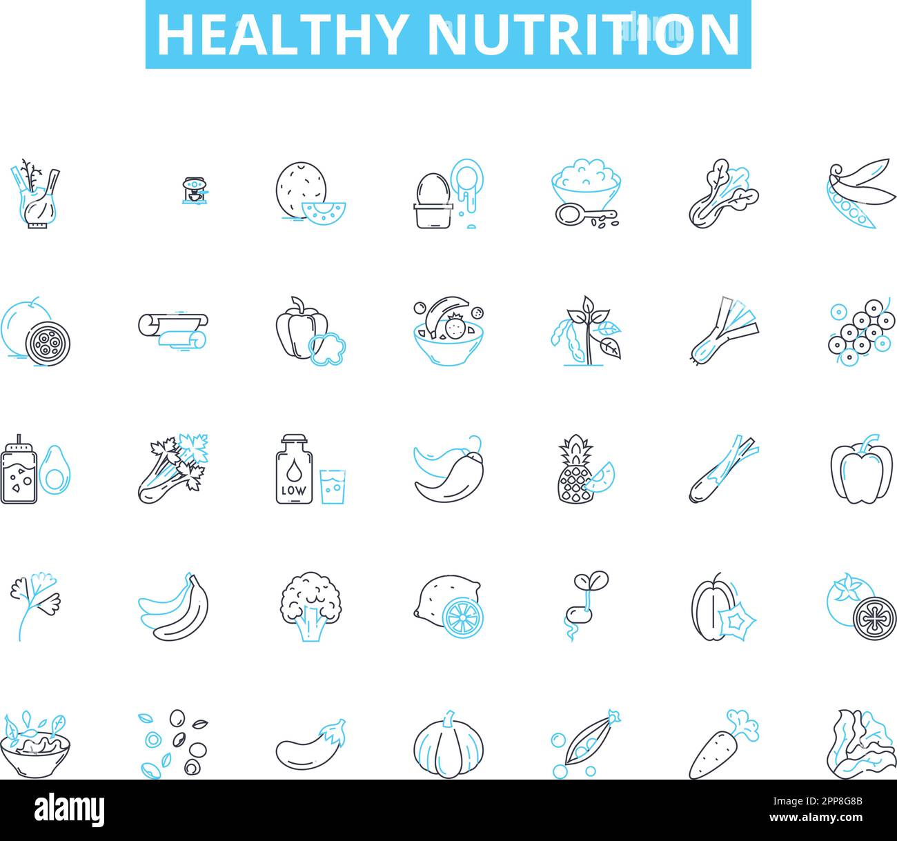 Healthy nutrition linear icons set. Nourishment, Wellness, Balanced ...