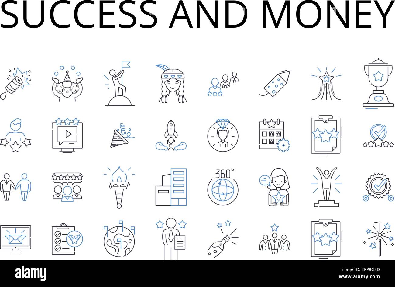 Success and money line icons collection. Wealth, Prosperity, Fortune ...