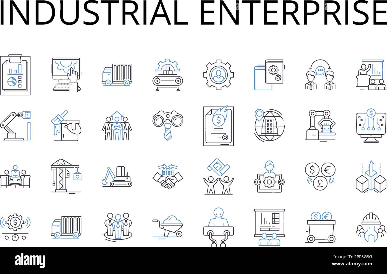 Industrial enterprise line icons collection. Commercial business ...