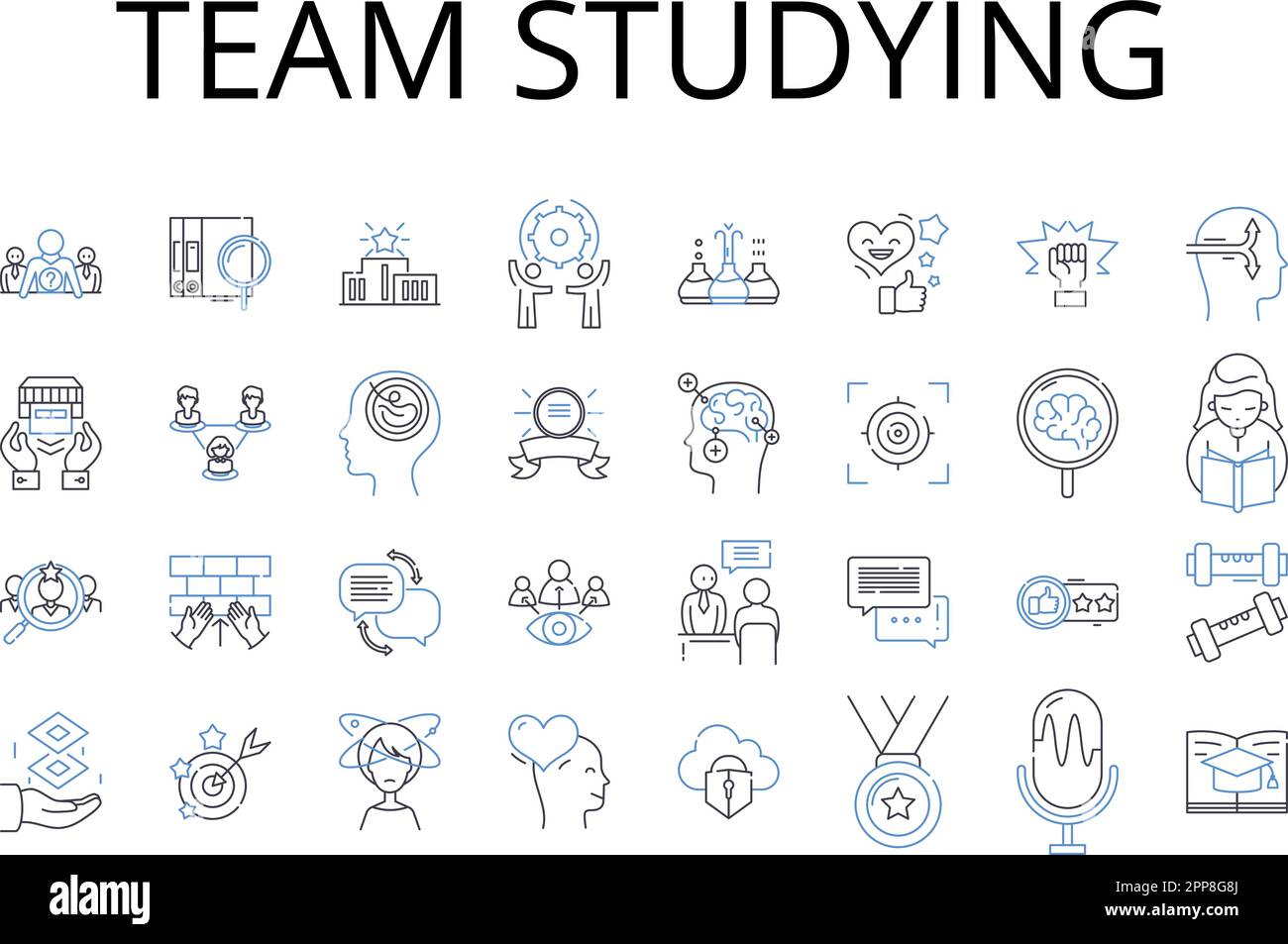 Team studying line icons collection. Collective learning, Partner ...