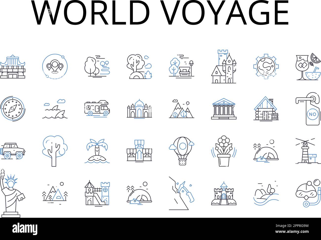 World voyage line icons collection. Global journey, Universal ...