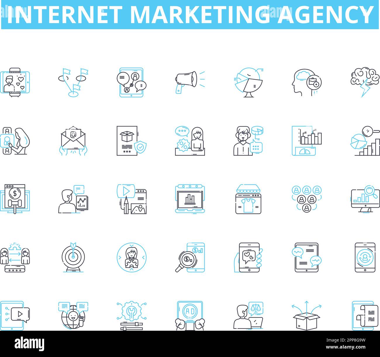 Internet marketing agency linear icons set. Optimization, Analytics ...
