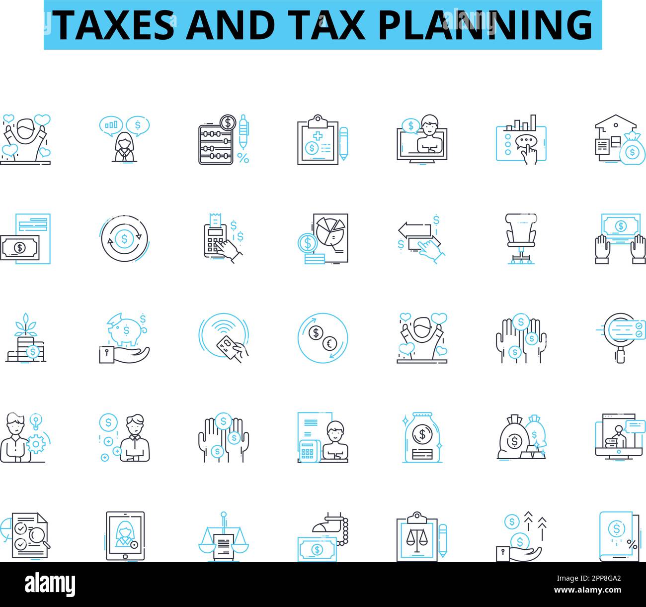Taxes and tax planning linear icons set. Deductions, Refunds, Returns ...