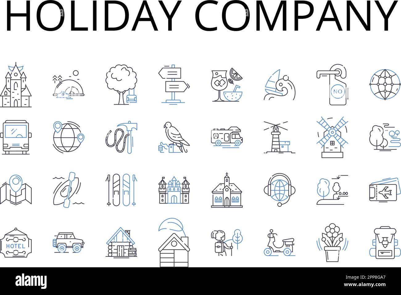 Holiday company line icons collection. Vacation agency, Travel business ...