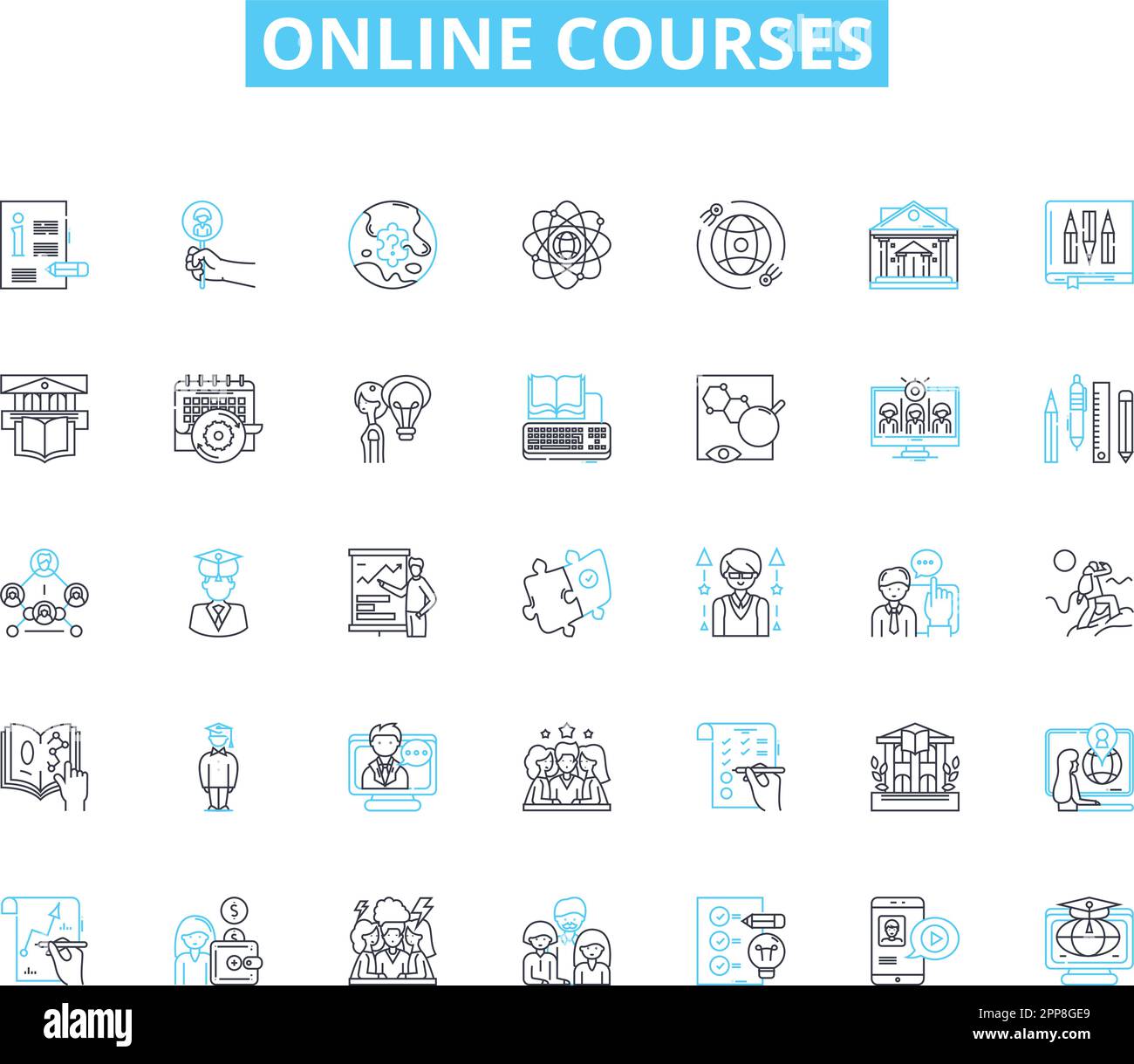 Online Courses Linear Icons Set E Learning Virtual Distance Web
