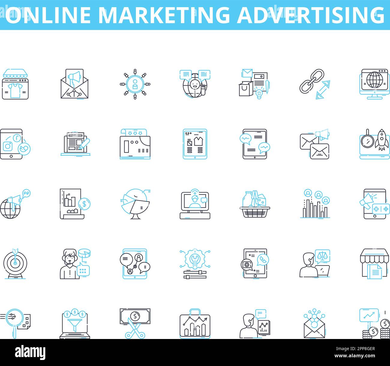 Online marketing advertising linear icons set. Strategy, Targeting ...