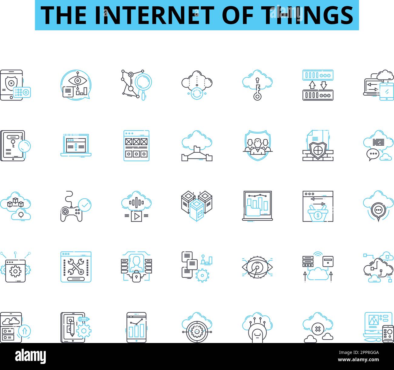 the Internet of Things linear icons set. Connected, Automation, Smart, Cloud, Sensors, Devices ...