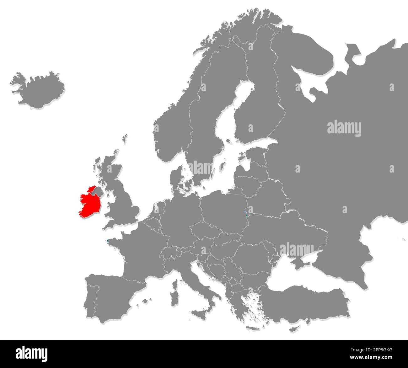 Map of Ireland highligted with red in Europe map. 3d rendering Stock ...