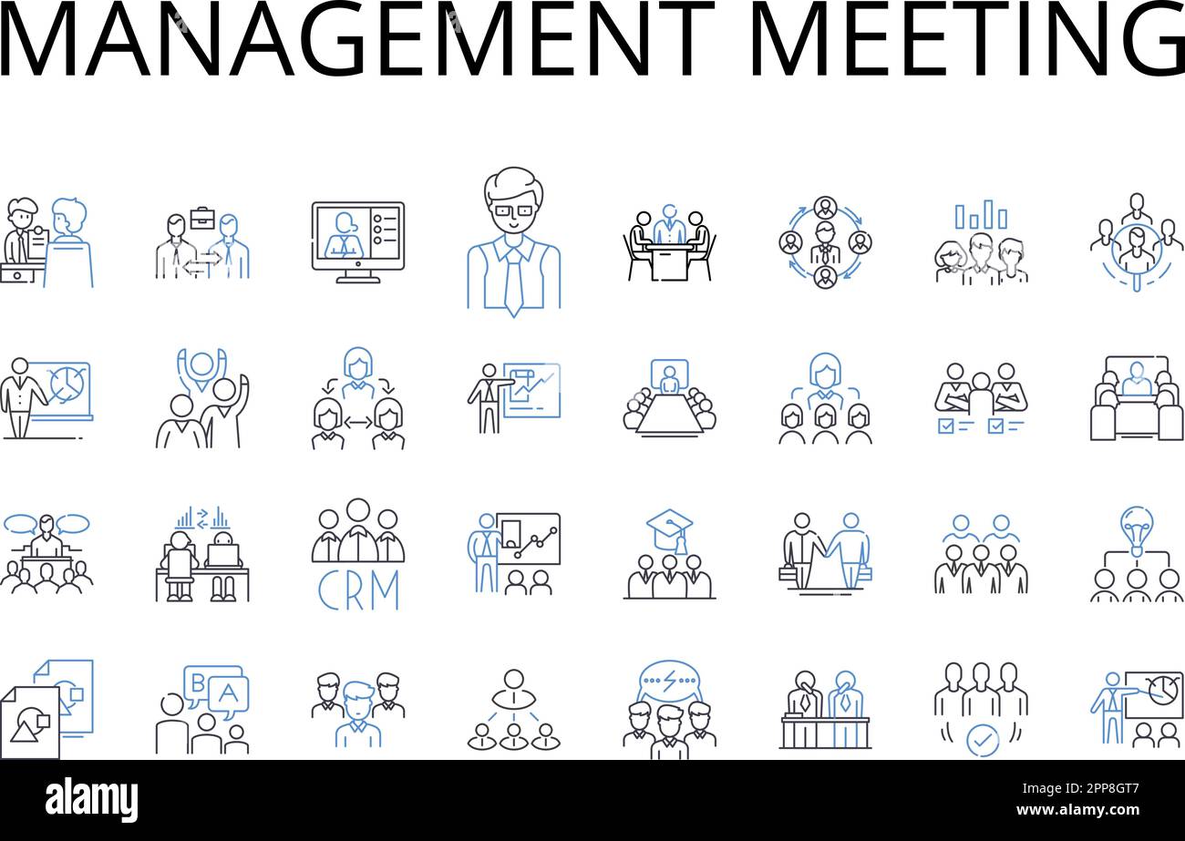 Management meeting line icons collection. Executive gathering ...