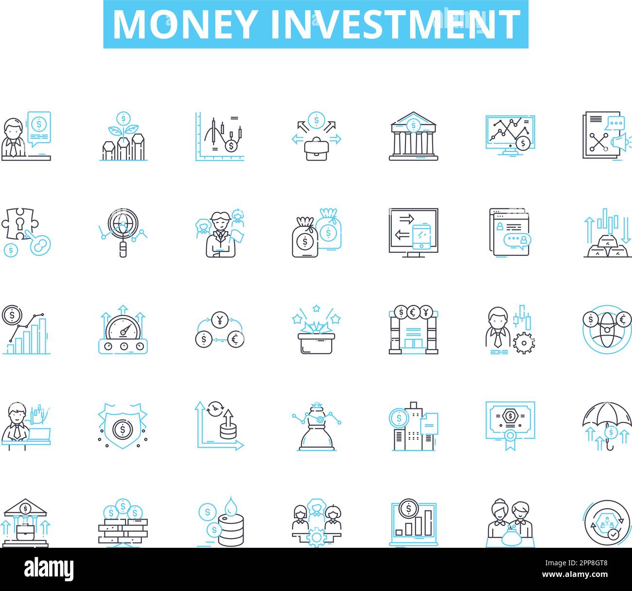Money investment linear icons set. Portfolio, Securities, Bonds, Shares ...