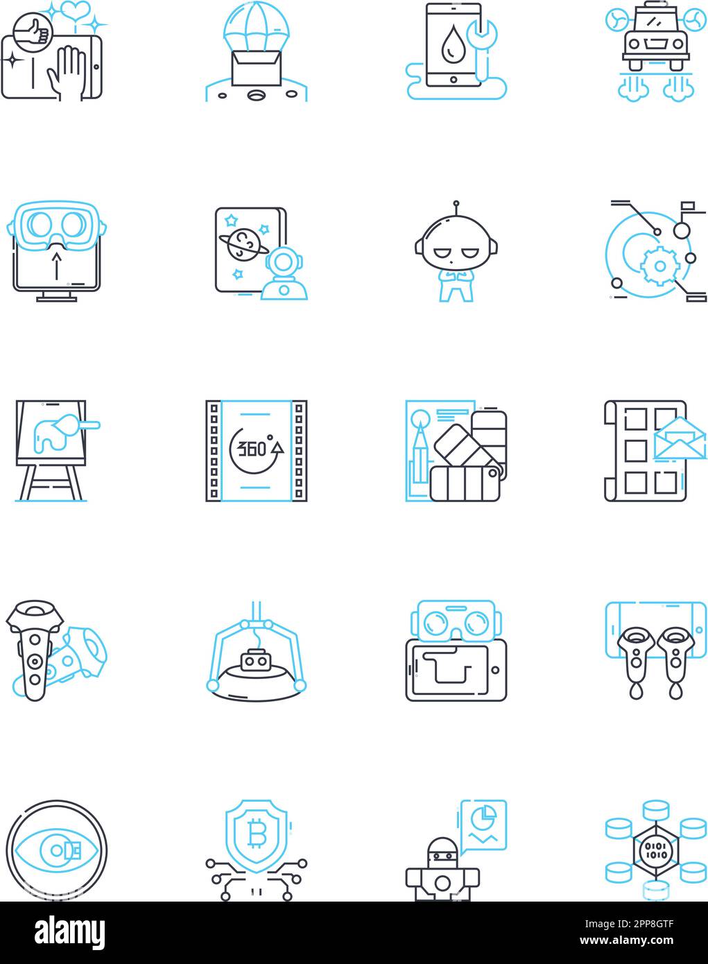 Video Editing linear icons set. Cutting, Splicing, Transitions ...