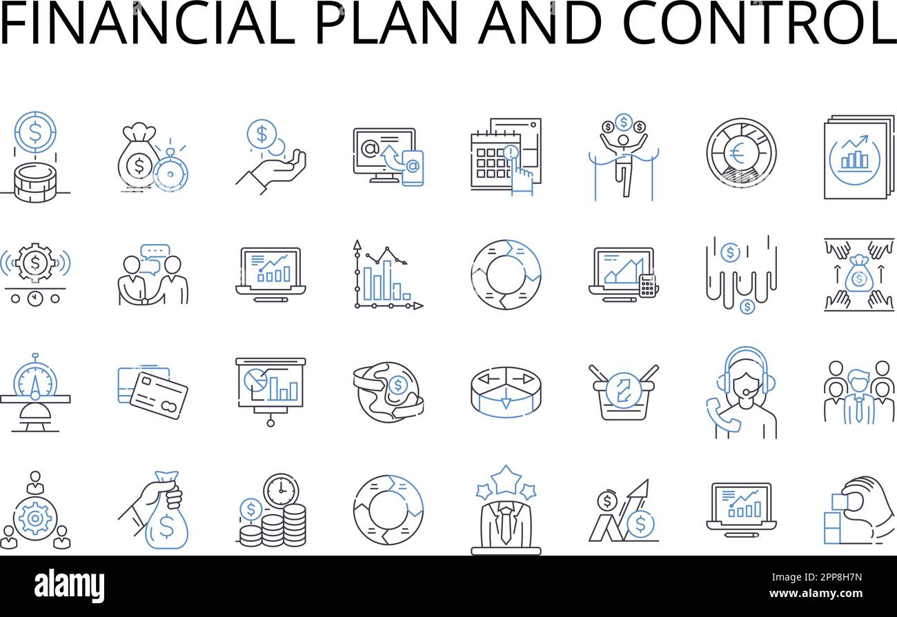 financial plan and control line icons collection. budget management ...