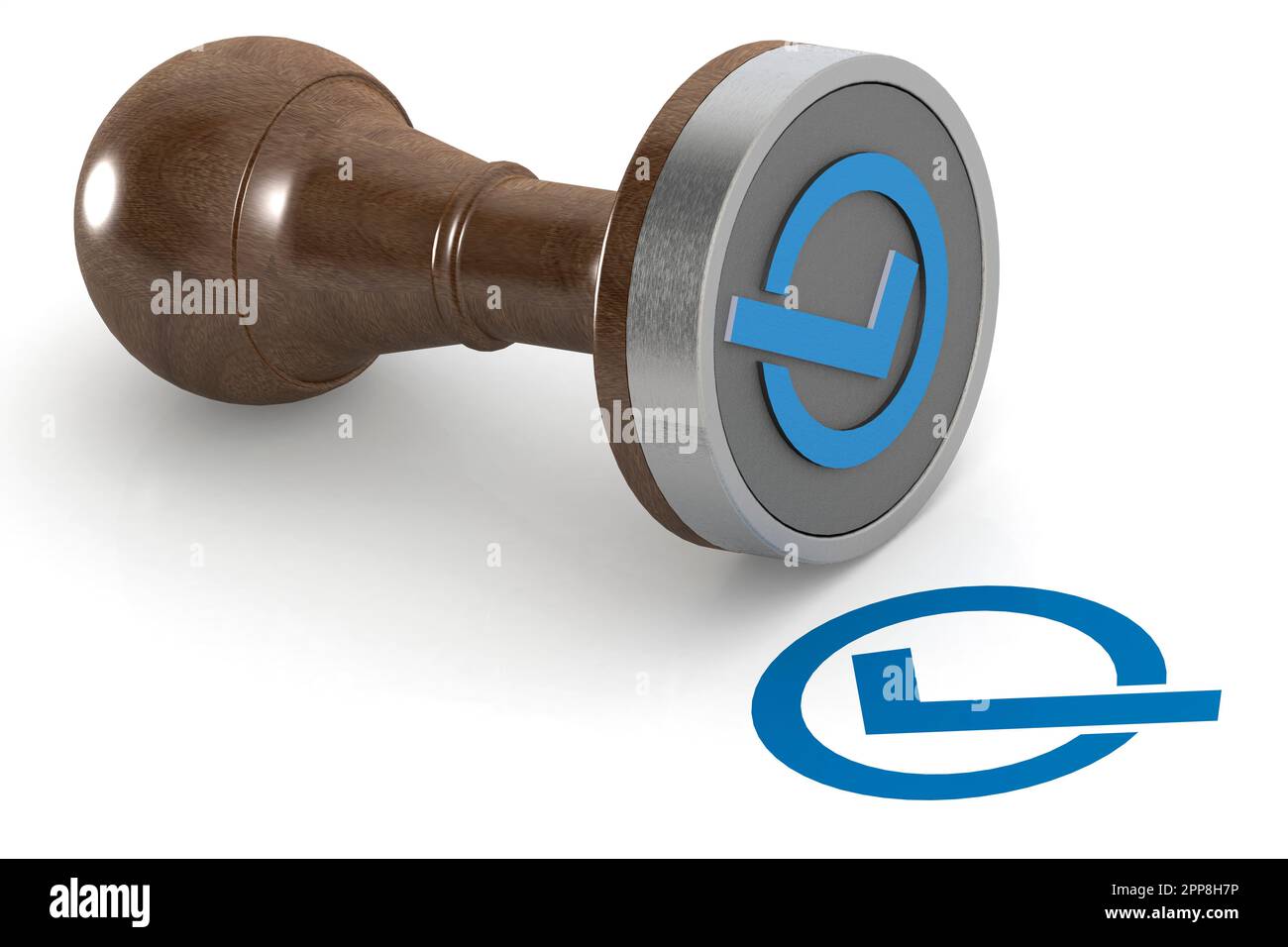 Round check mark with round stamp, 3d rendering Stock Photo - Alamy