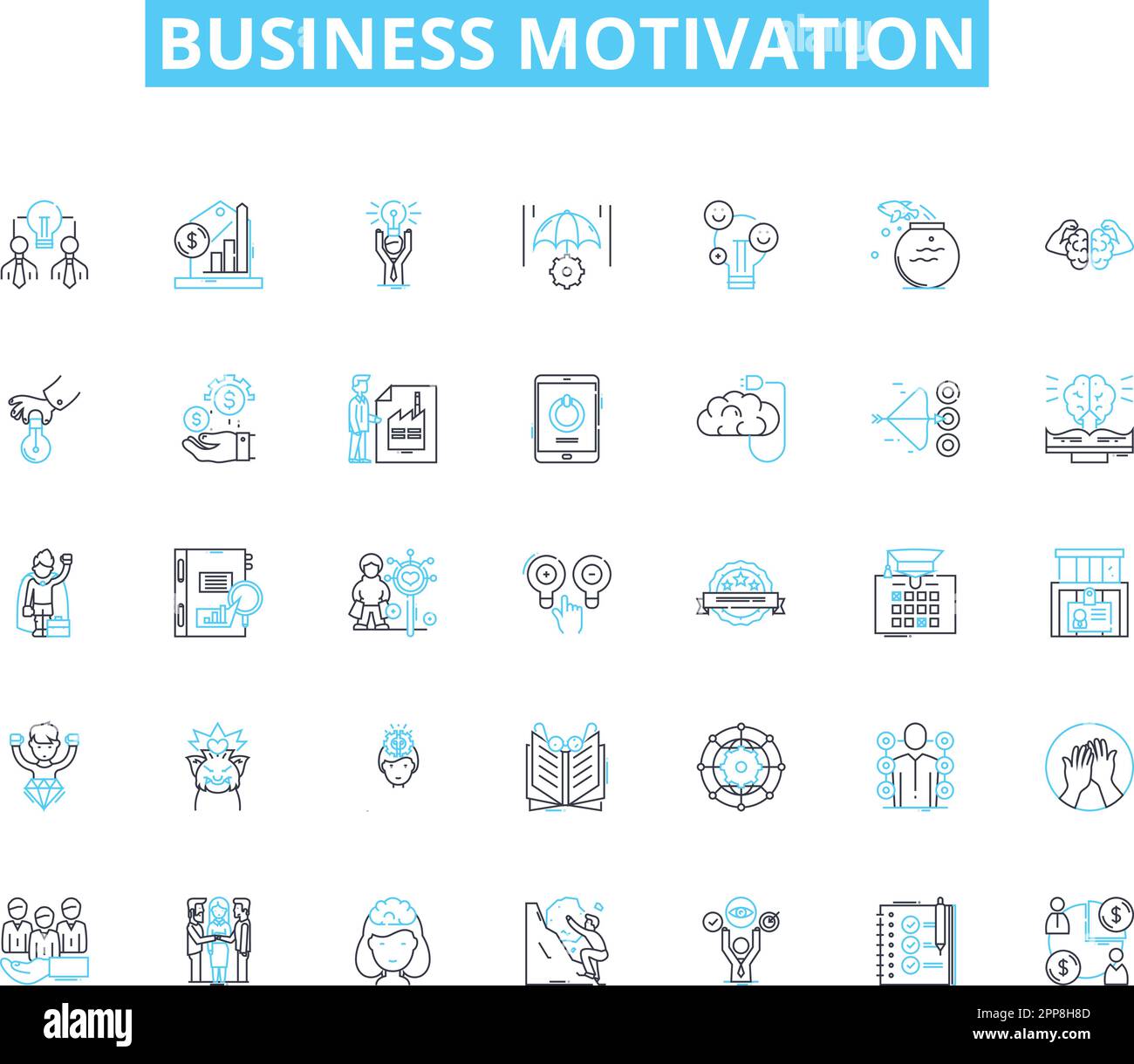 Business motivation linear icons set. Ambition, Drive, Tenacity ...