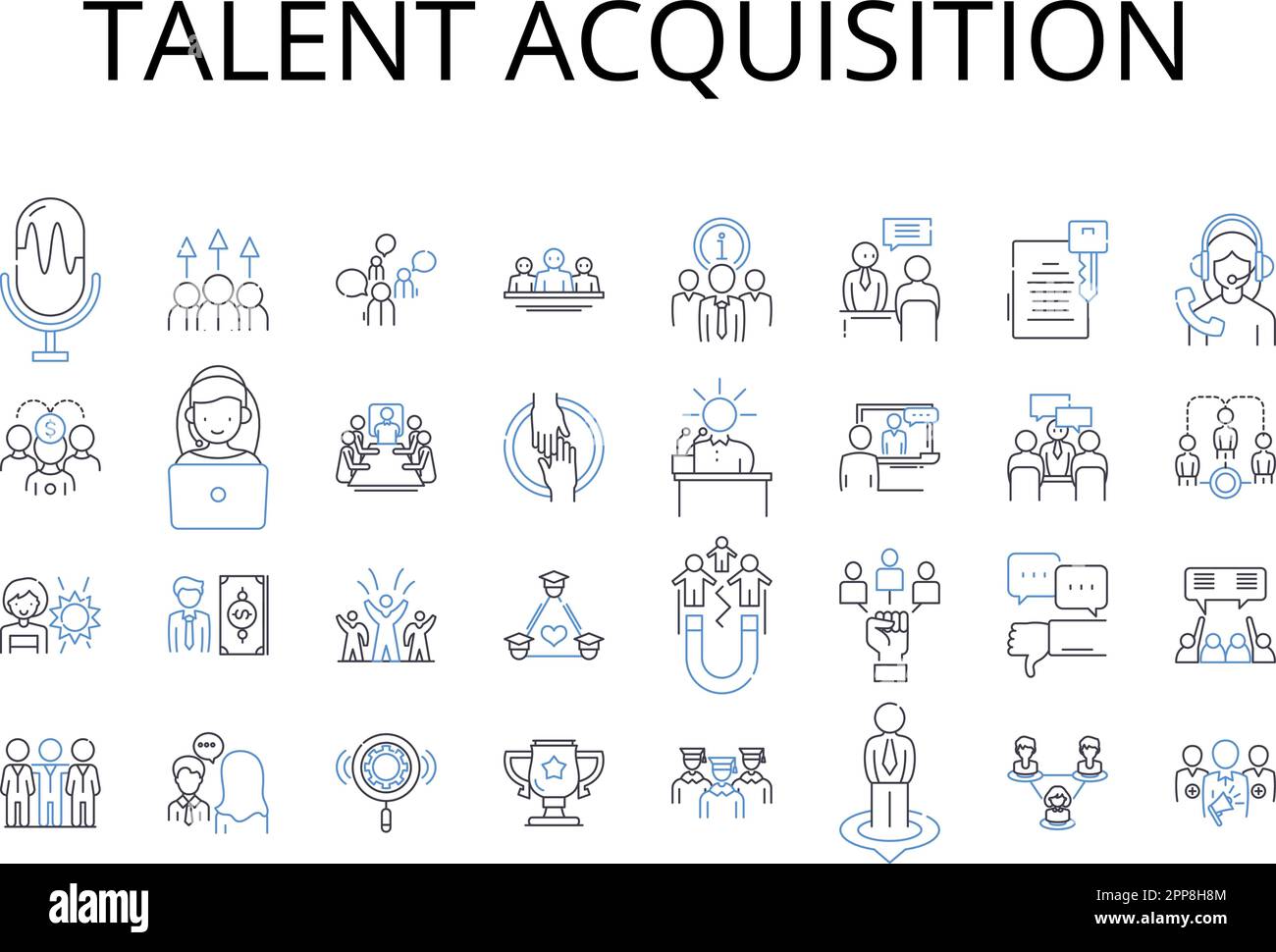 Talent acquisition line icons collection. Performance management ...