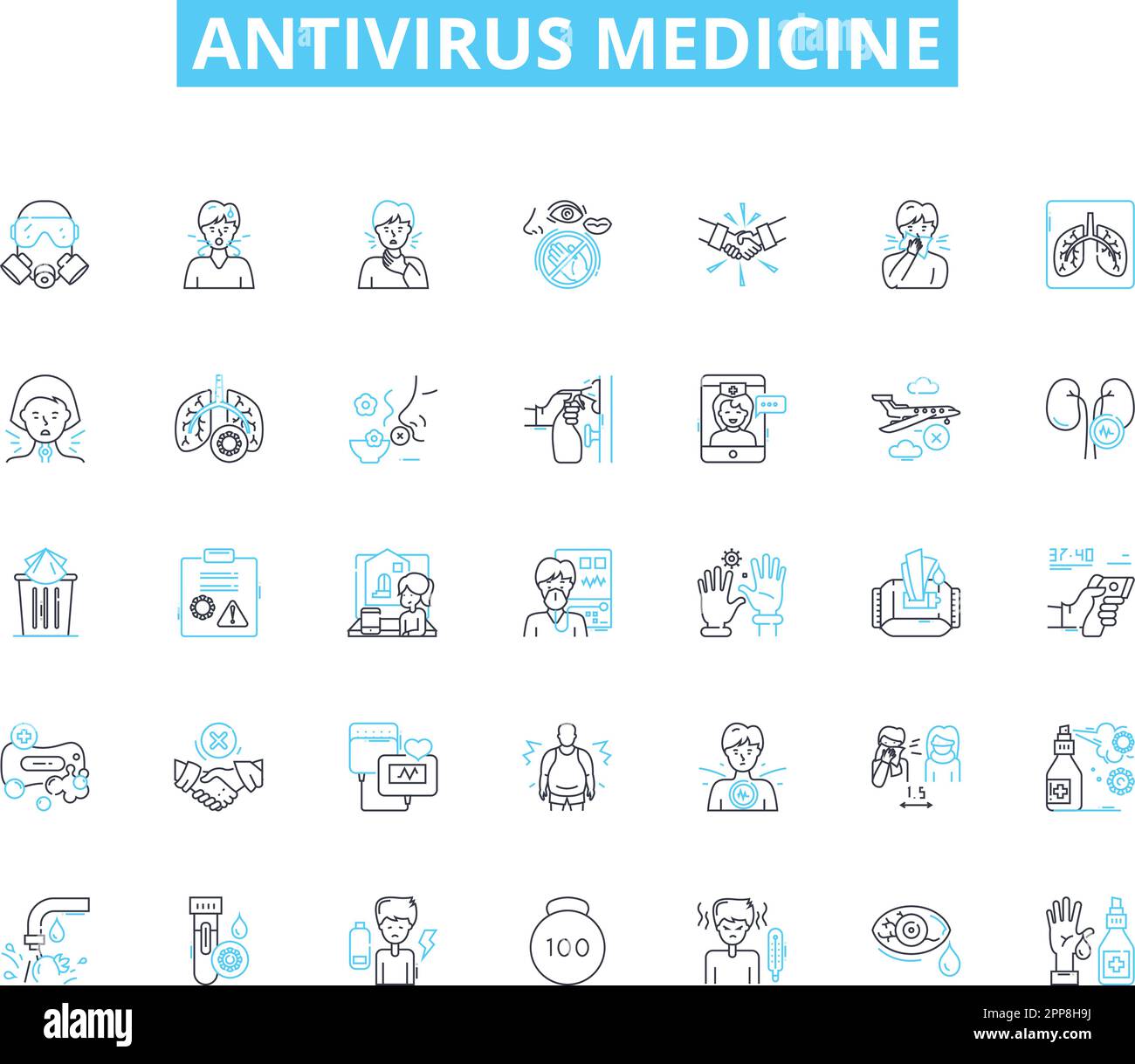 Antivirus medicine linear icons set. Protection, Security, Safety ...