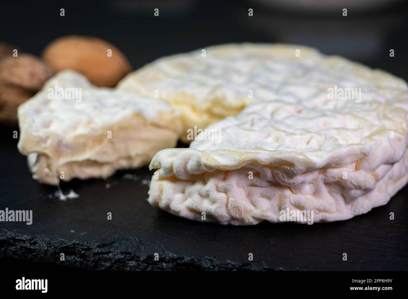 French cheeses collection, Saint-Félicien cow's milk cheese with white ...