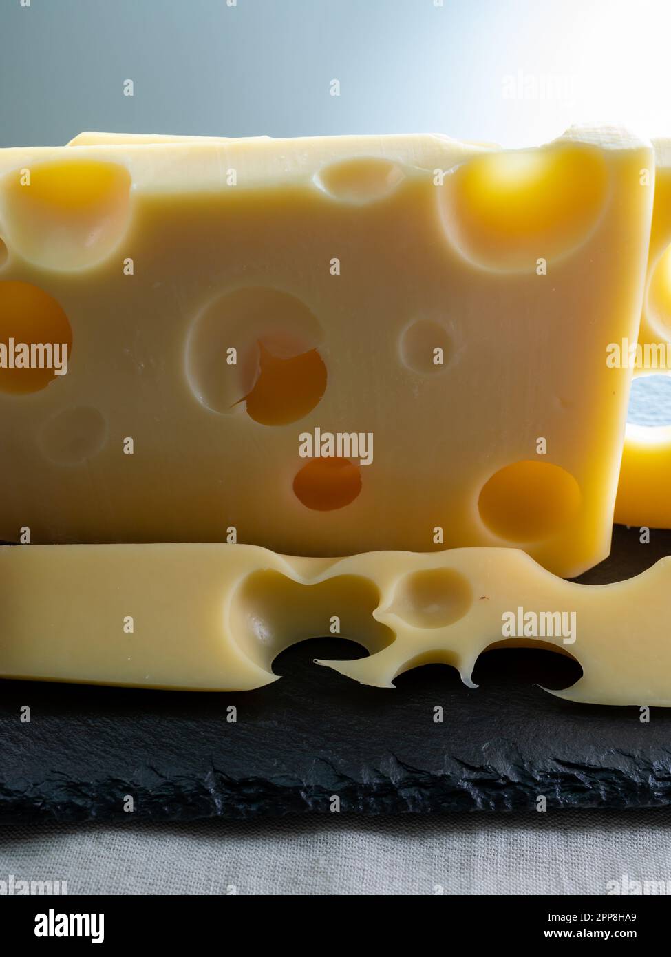 Swiss cheese collection, yellow emmentaler or emmental cheese with ...