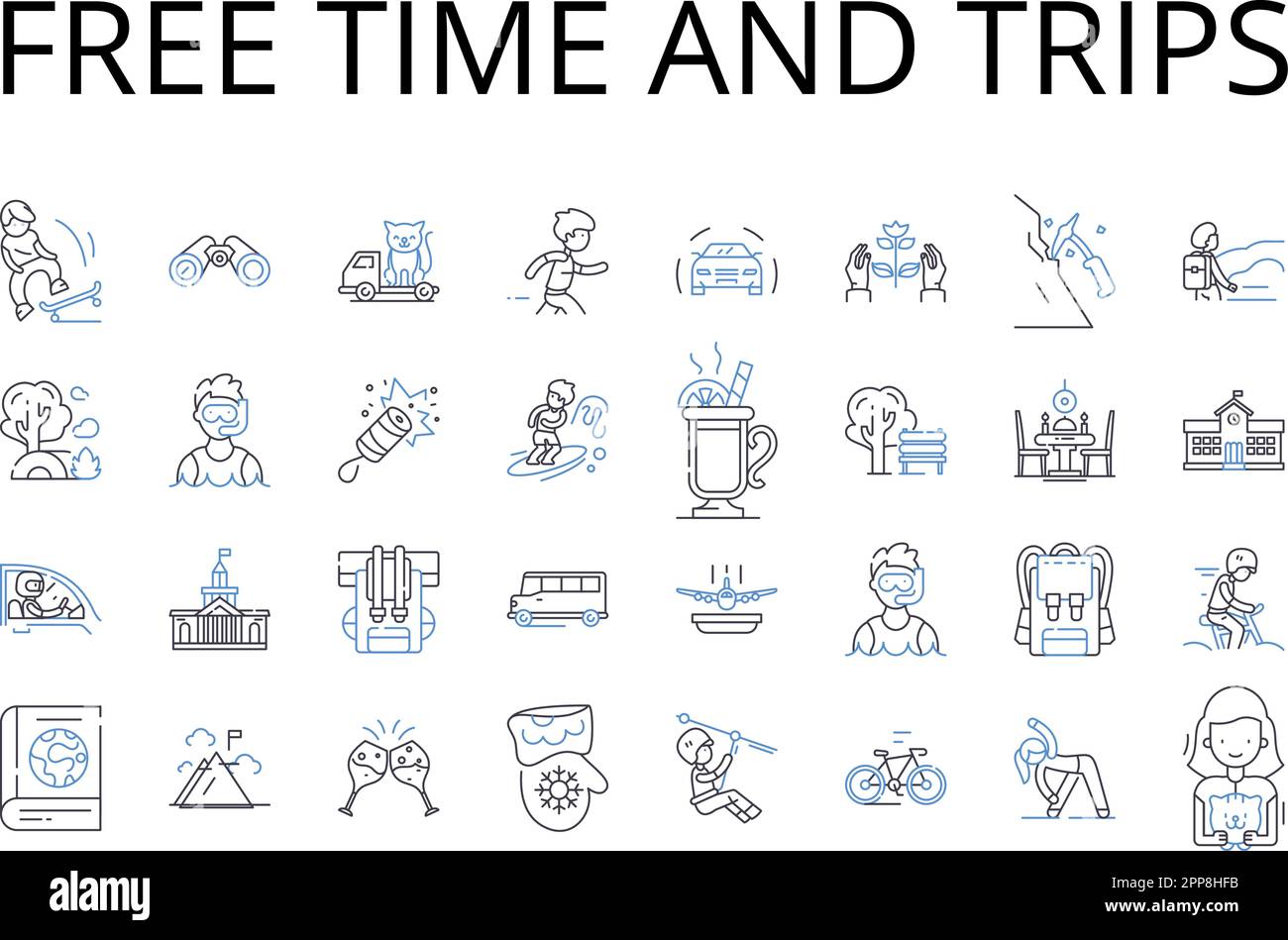Free time and trips line icons collection. Leisure, Vacation, Retreat ...