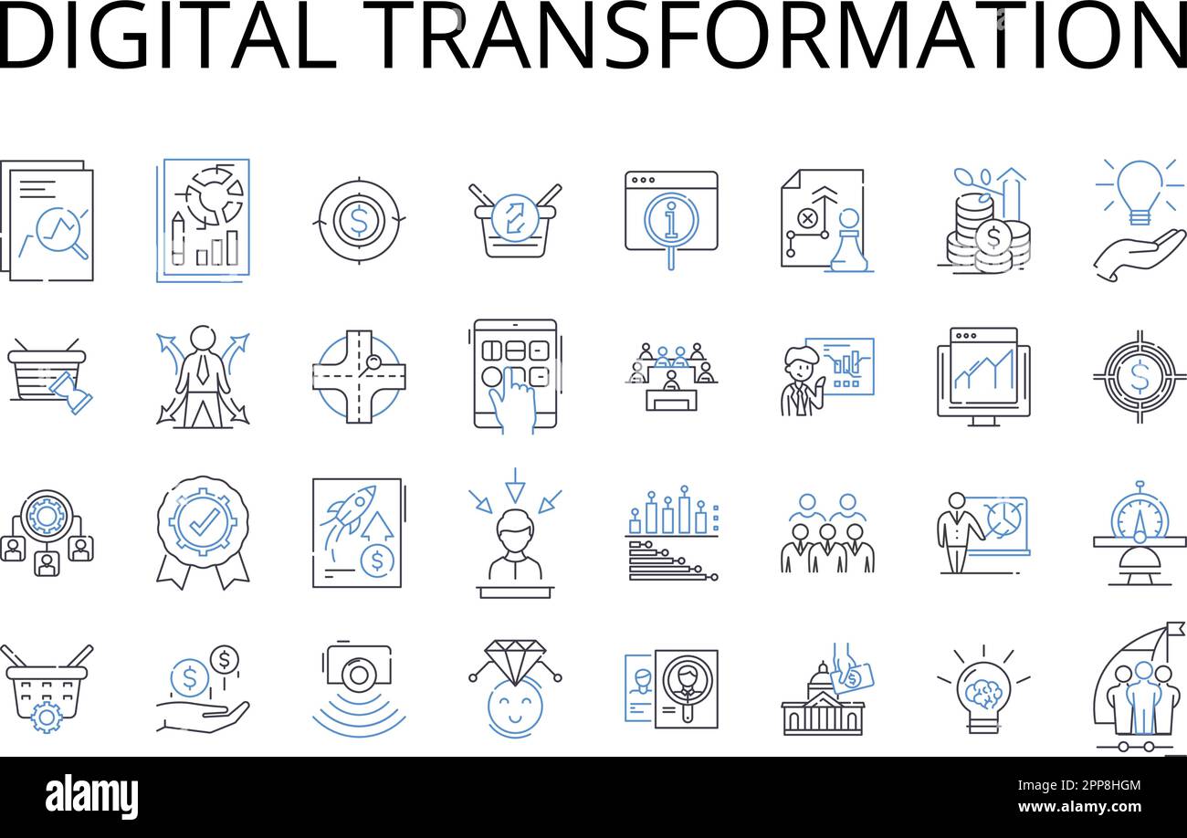 Digital Transformation line icons collection. Business Innovation , Market Disruption , Media ...