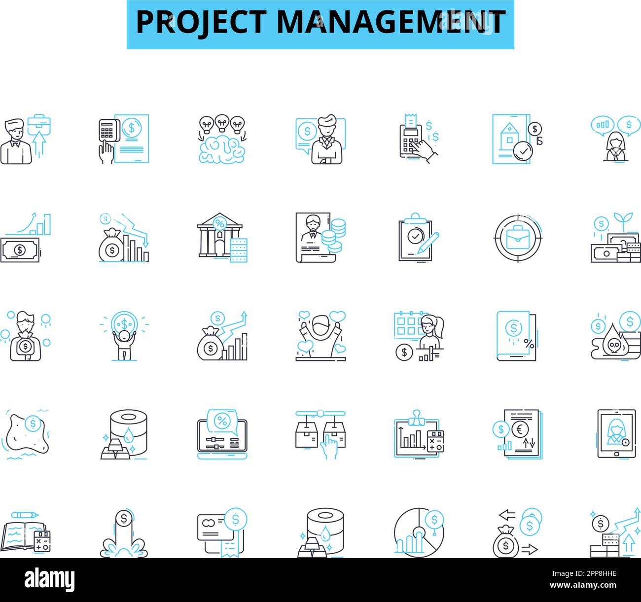 Project management linear icons set. Planning, Organizing, Scheduling ...
