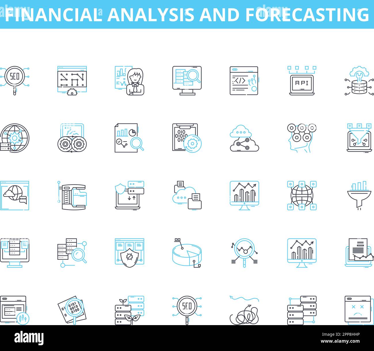 Financial analysis and forecasting linear icons set. Risk, Revenue ... Financial analysis and forecasting linear icons set. Risk, Revenue ...