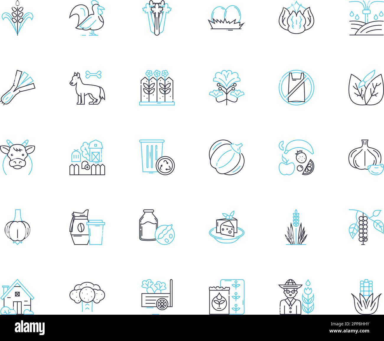 Sustainable ranch linear icons set. Grazing, Pasture, Conservation, Wildlife, Restoration ...