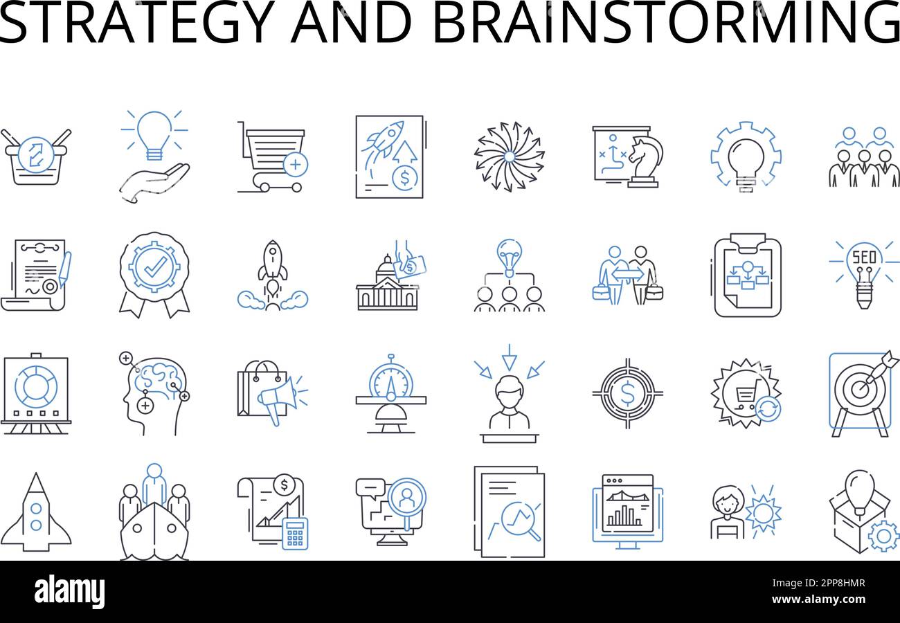 Strategy and brainstorming line icons collection. Planning and scheming ...