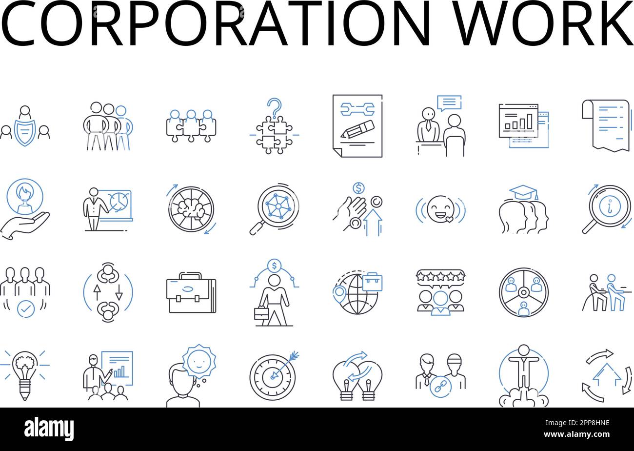 Corporation work line icons collection. Business labor, Company ...