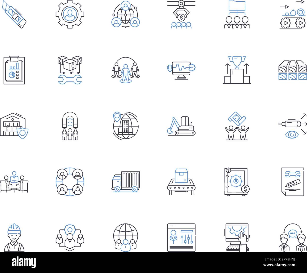 Assembly company outline icons collection. Interlocking, Precision ...