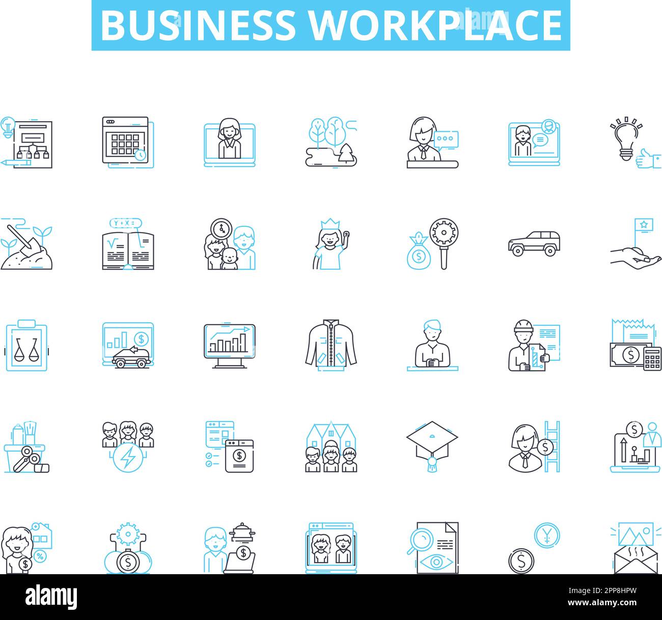 Business workplace linear icons set. Collaboration, Productivity ...