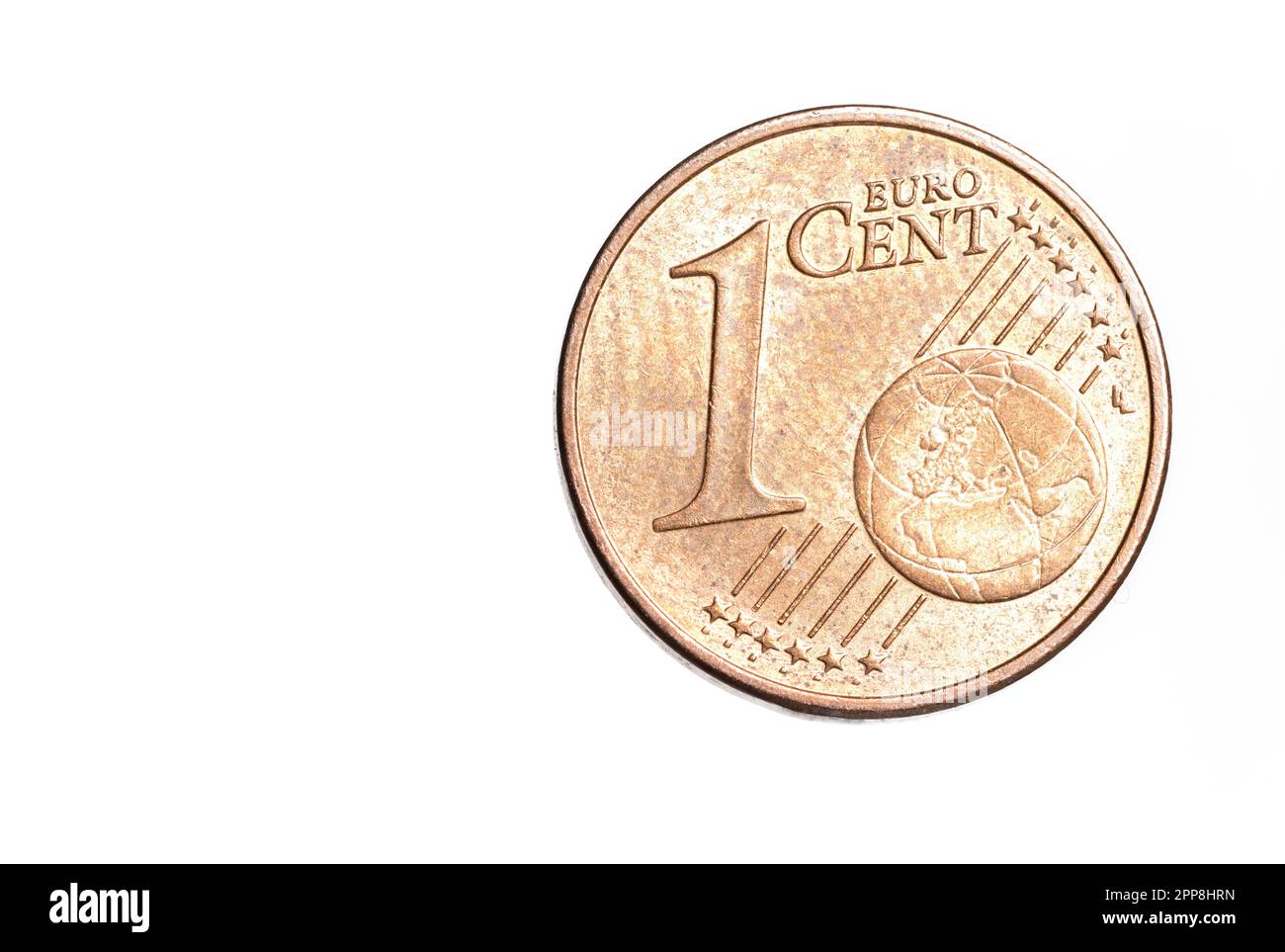 Extreme macro close-up of a copper 1 one euro cent coin as the smallest ...