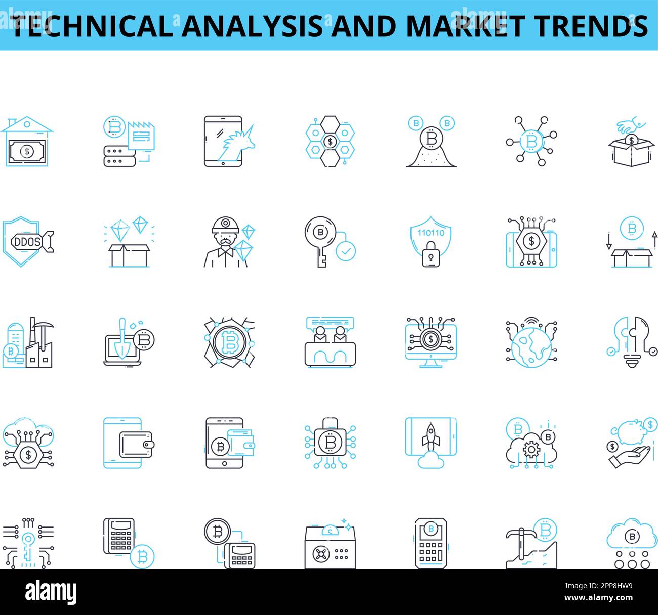 Technical analysis and market trends linear icons set. Resistance ...