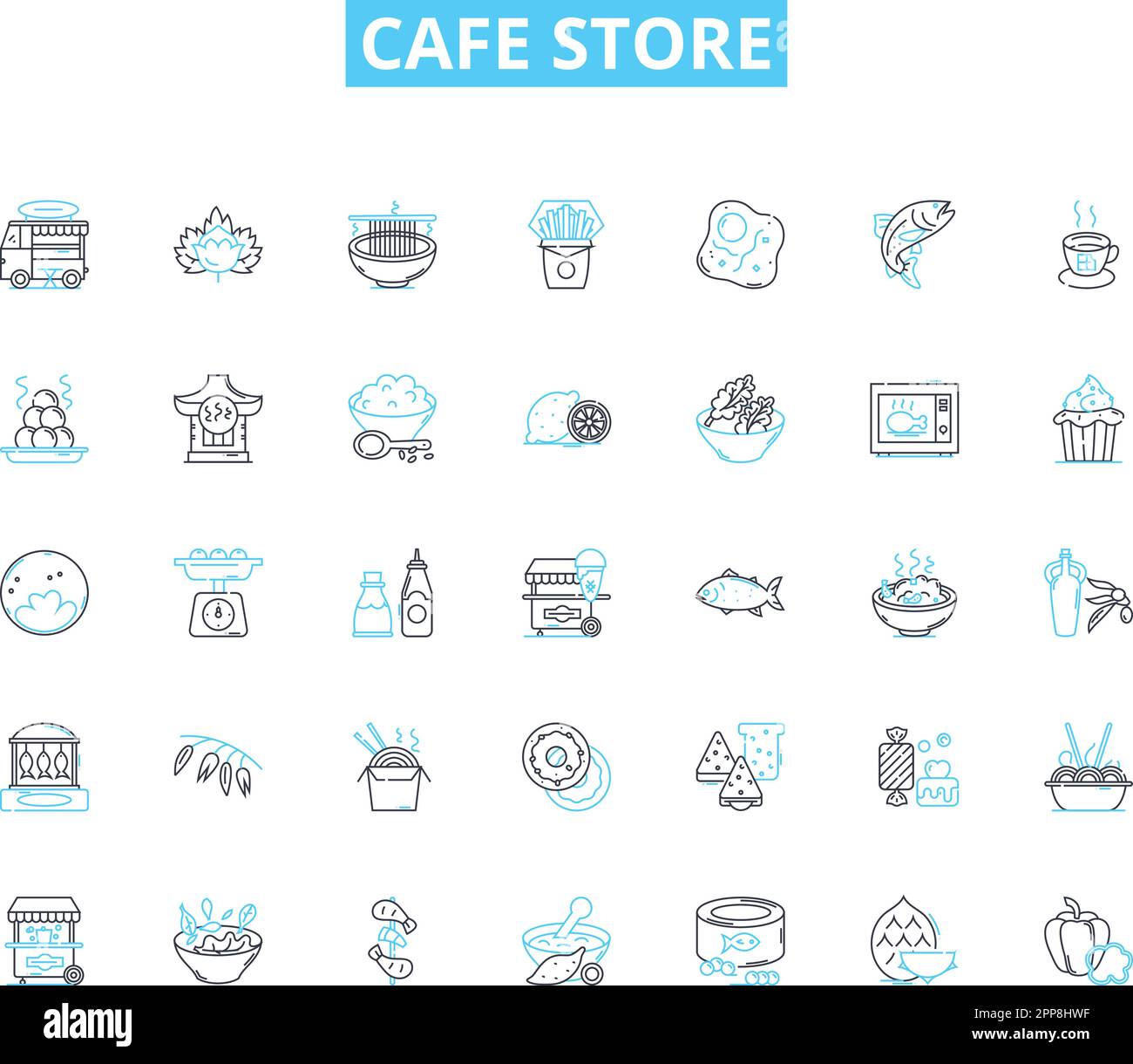 Cafe store linear icons set. Coffee, Latte, Muffin, Bagel, Croissant ...