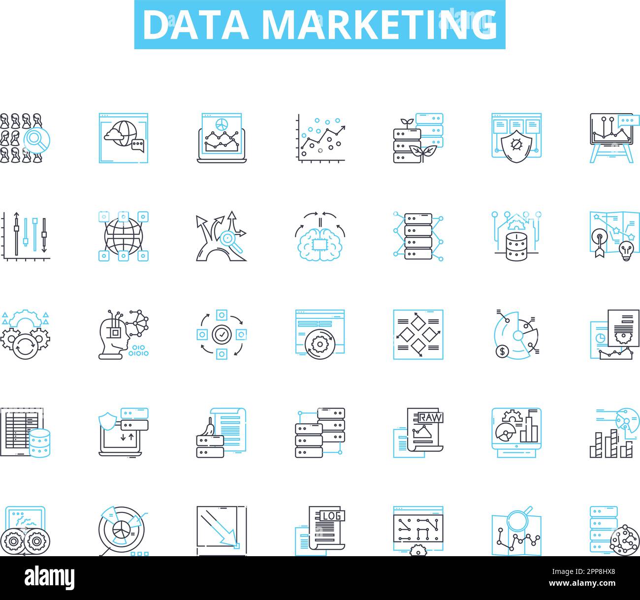 Data marketing linear icons set. Analytics, Segmentation ...