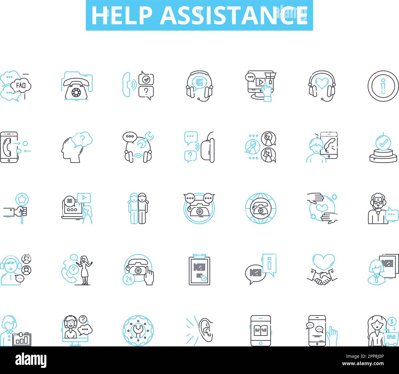 Help assistance linear icons set. Support, Aid, Guidance, Assistance ...