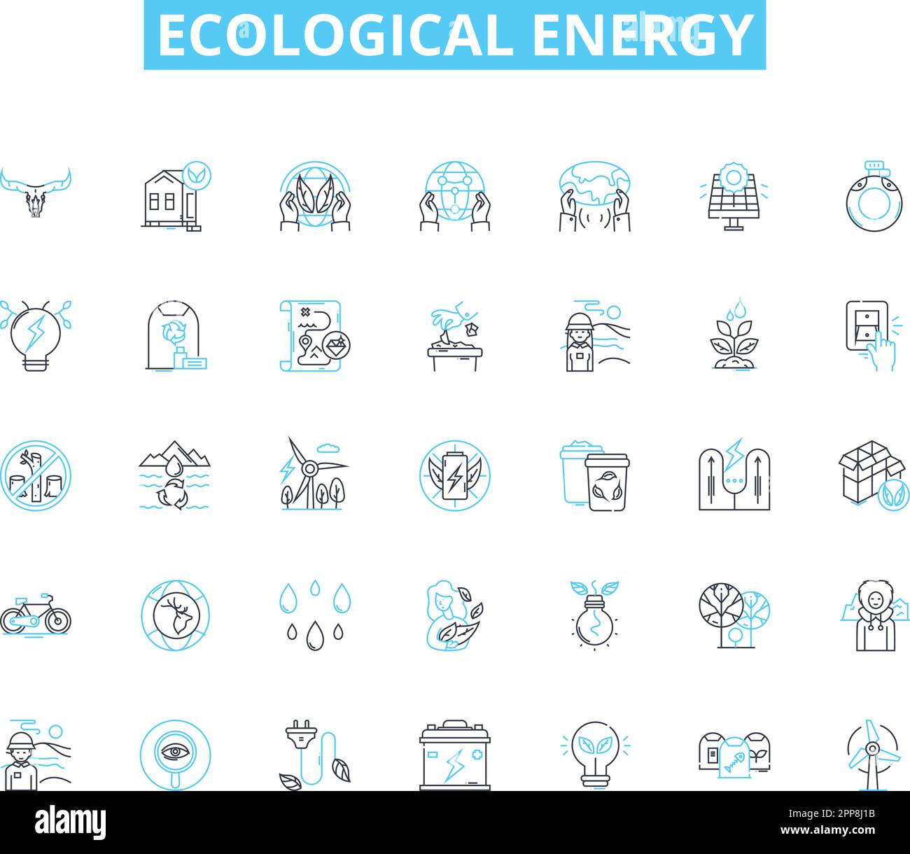 ecological energy linear icons set. Solar, Wind, Hydroelectric ...