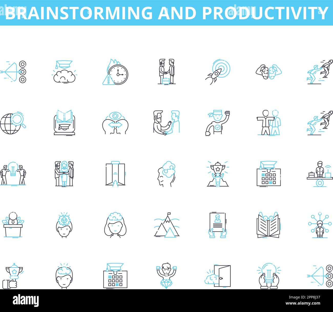 Brainstorming and productivity linear icons set. Innovation, Creativity ...