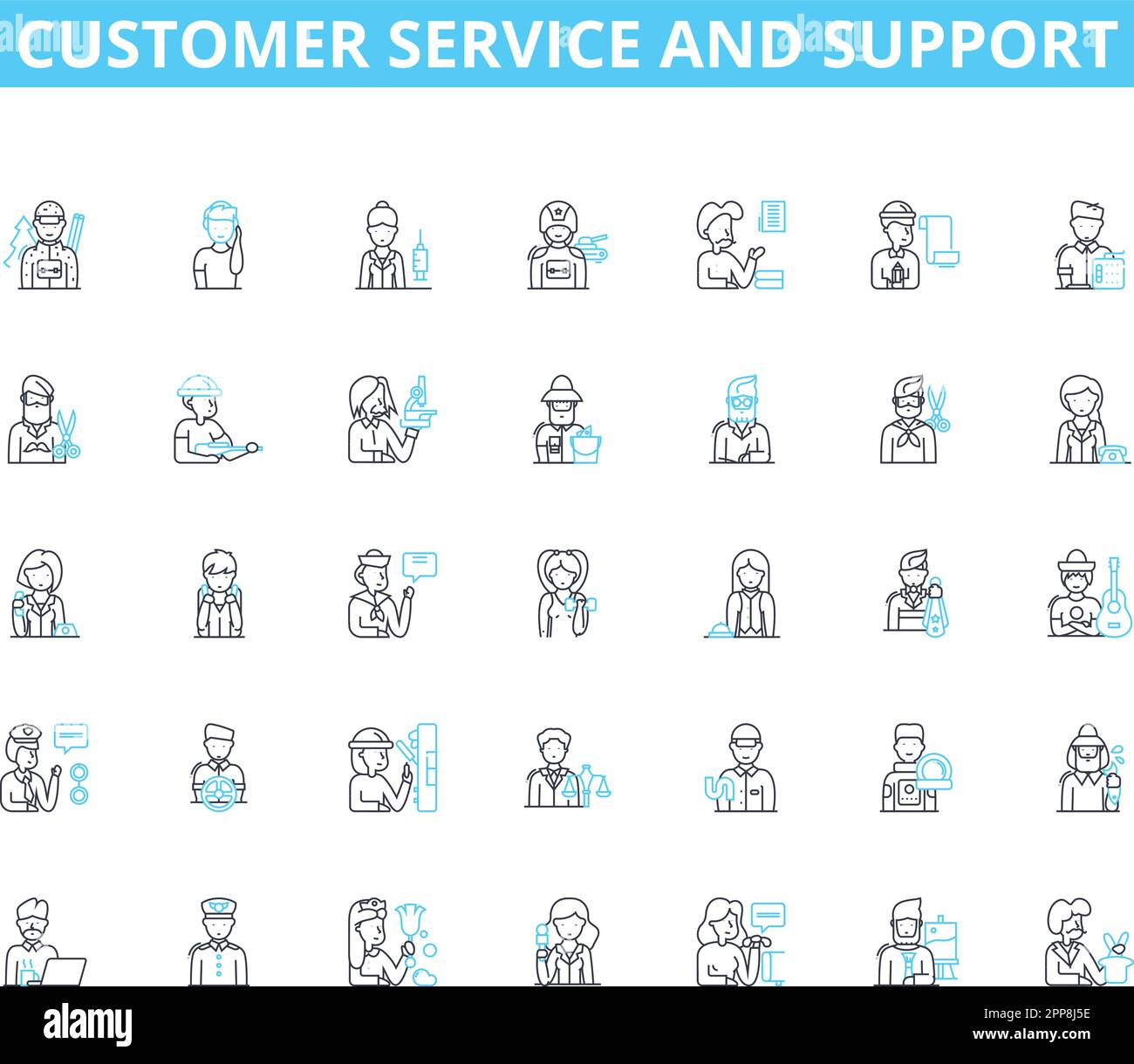 Customer service and support linear icons set. Satisfaction, Empathy ...
