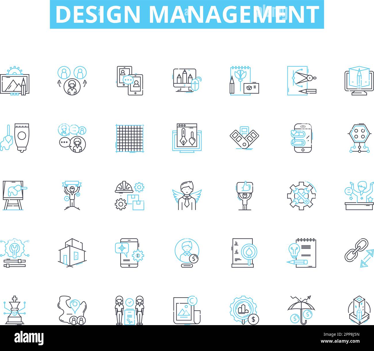 Design management linear icons set. Innovation, Planning, Strategy ...