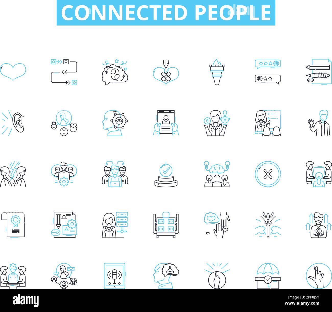 Connected people linear icons set. Nerking, Relationships, Interconnectedness, Collaboration ...